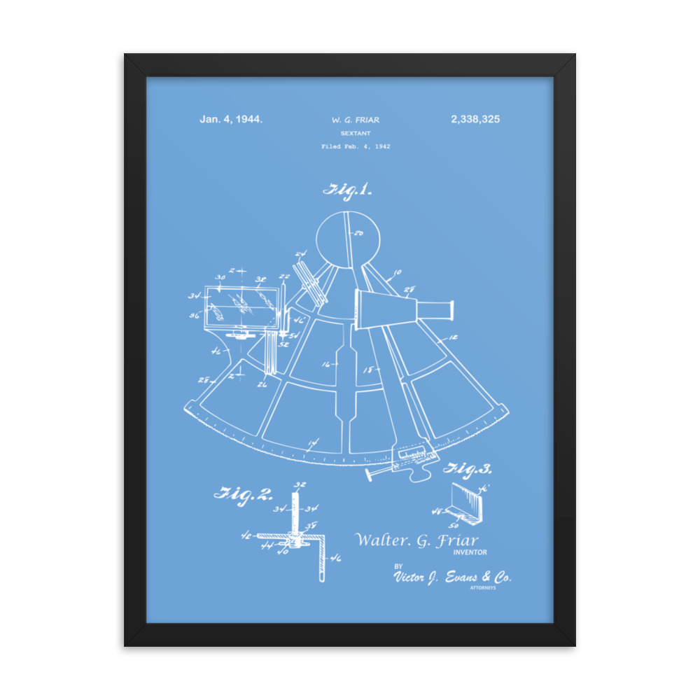 Sextant Patent Blueprint Poster, Framed - Captain's Word